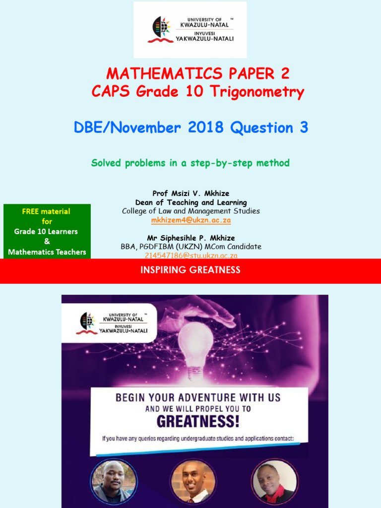 Grade 10 Mathematics P2 Q3 Nov 2018 Trigonometry | PDF