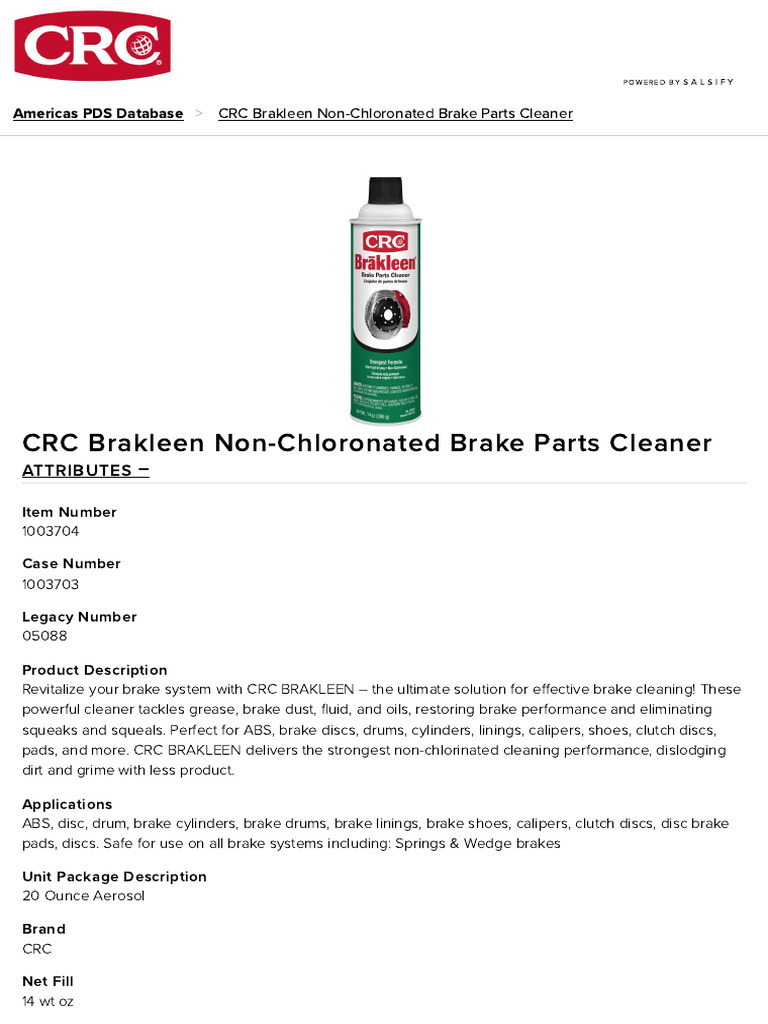 CRC Brakleen Brake Parts Cleaner 20oz | PDF