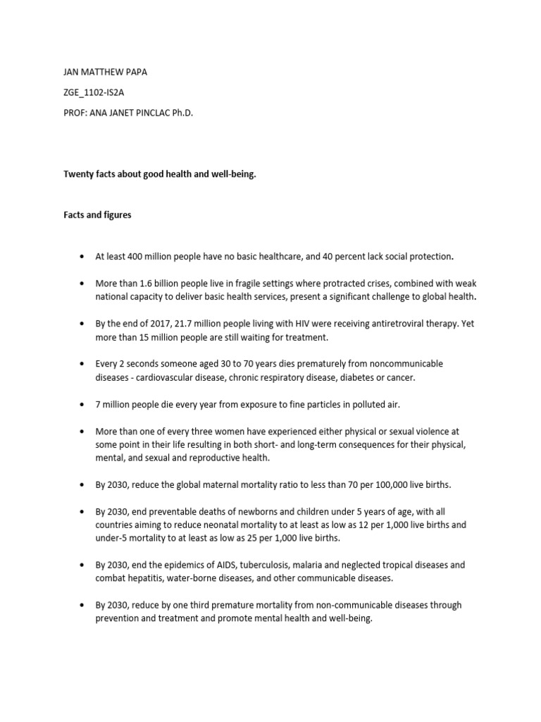20 Key Facts on Global Health Goals | PDF | Medical Specialties ...