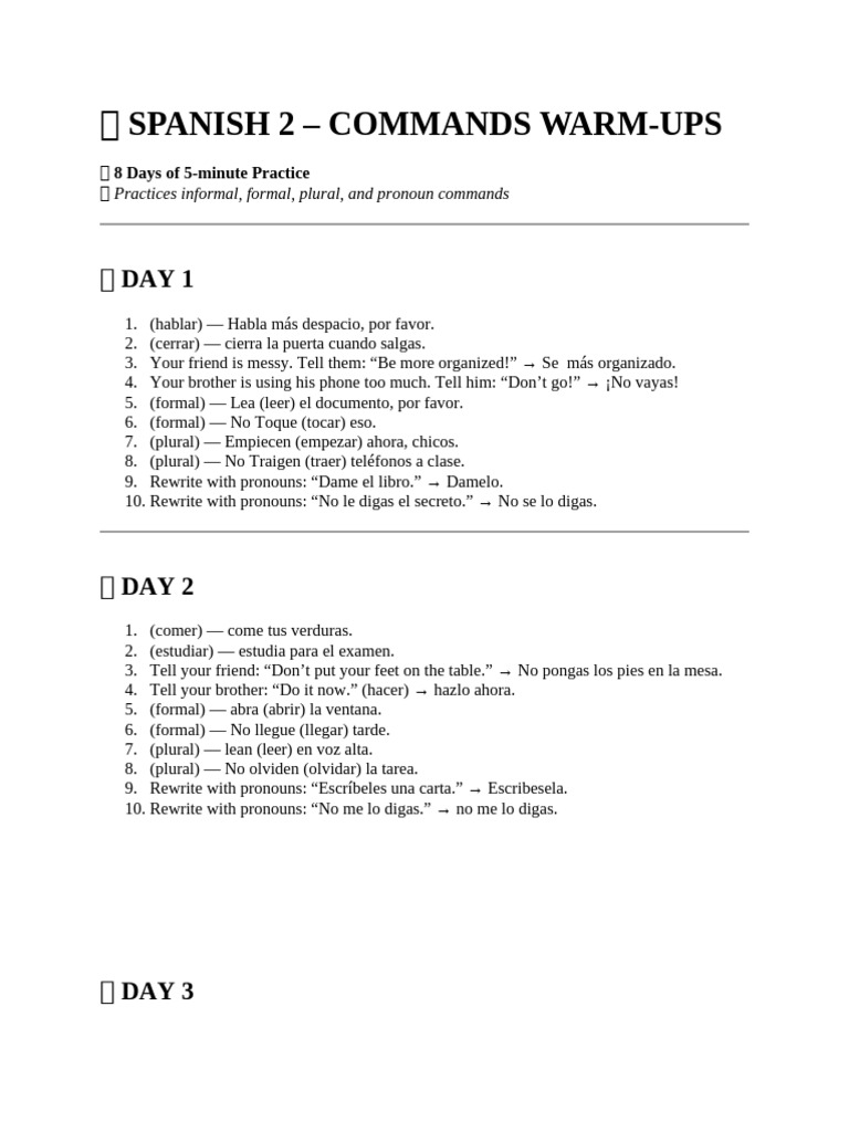 ? SPANISH 2 Warm - Ups 8 | PDF
