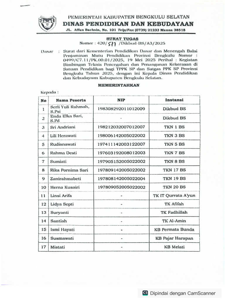 SPT Peserta Kegiatan TPPK SP | PDF