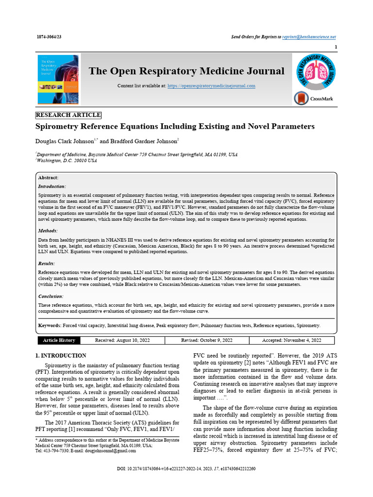 Spirometry Reference Equations Including Existing | PDF | Pulmonology | Respiratory System