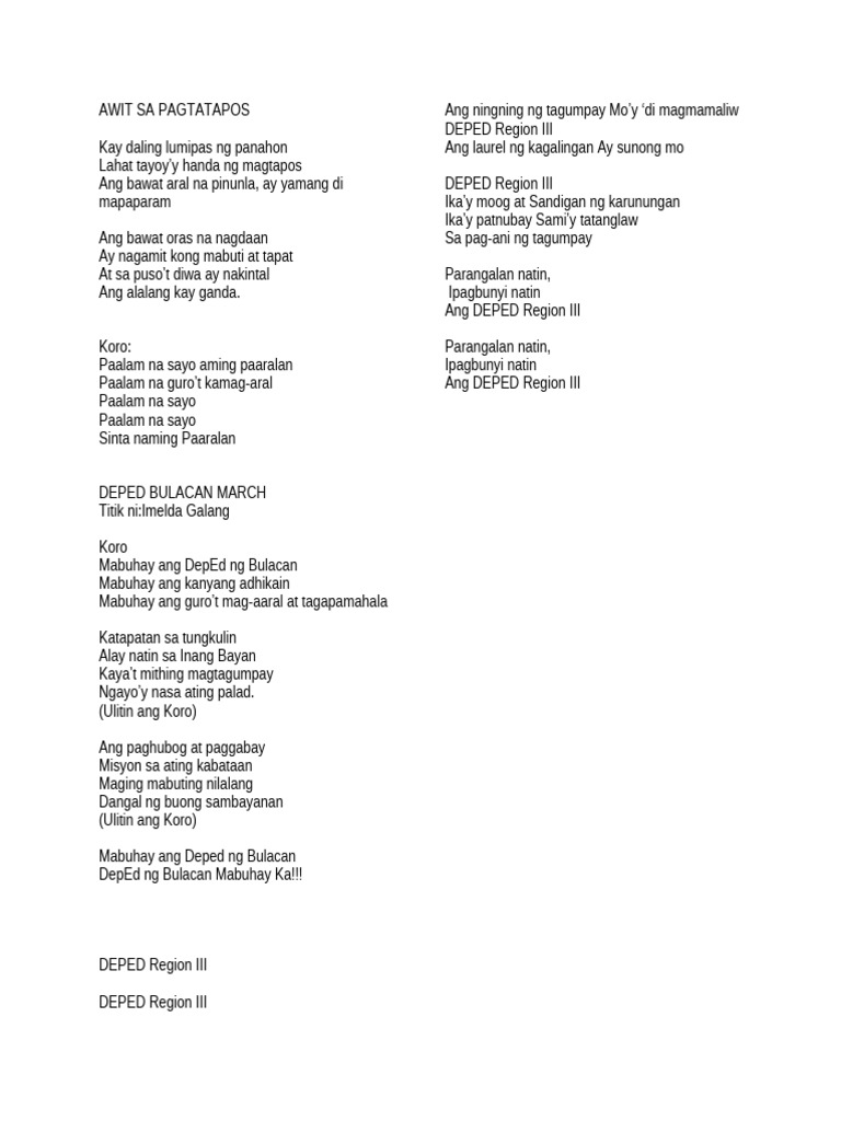 Awit Sa Pagtatapos-Lyrics | PDF