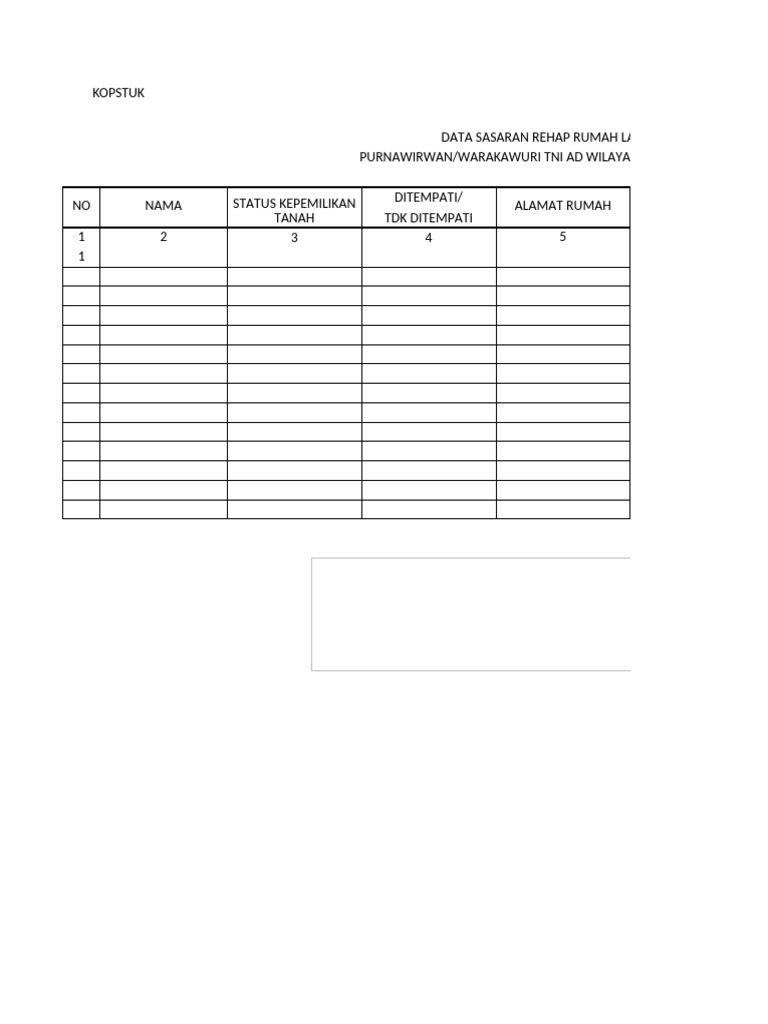 Format Data Sasaran RTLH Purnawirawan Dan Warakawuri | PDF