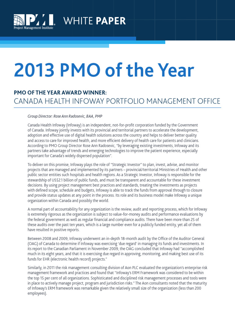 2013 - PMO - of - The - Year - White - Paper - (Final) Canada Infoway ...