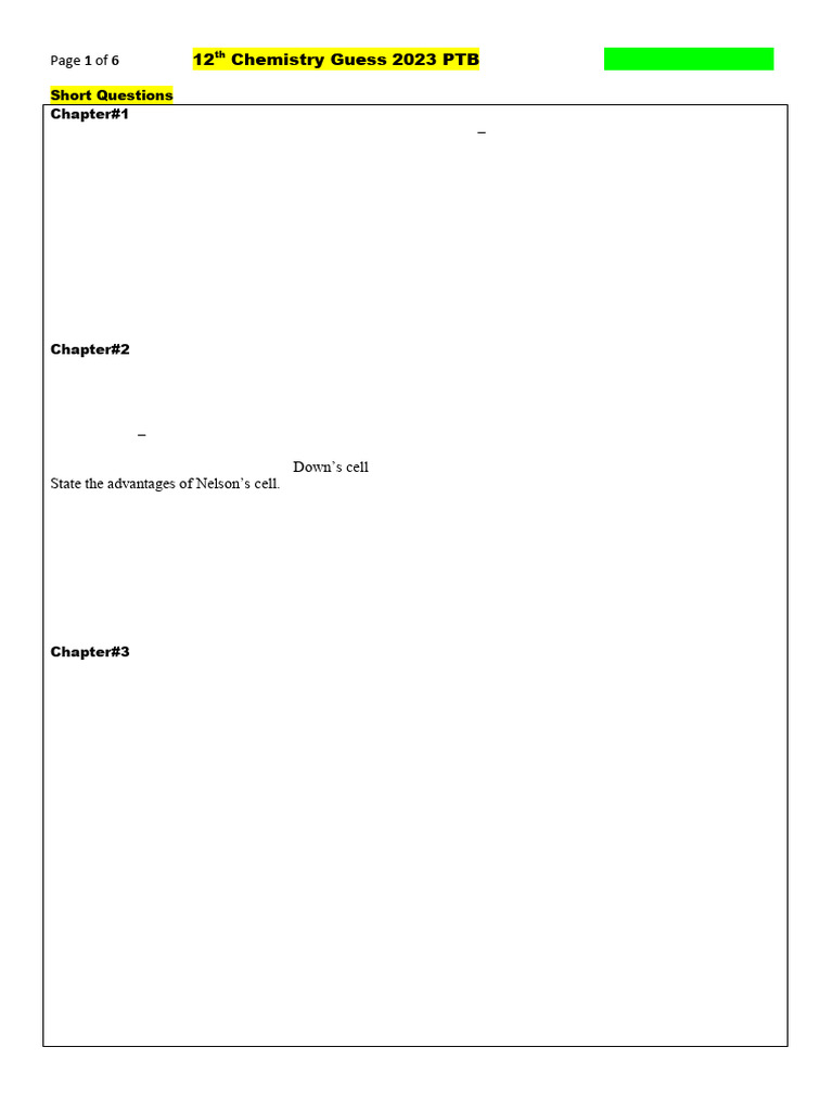 12th Grade Chemistry Guess Paper 2023 | PDF | Ethanol | Acetic Acid