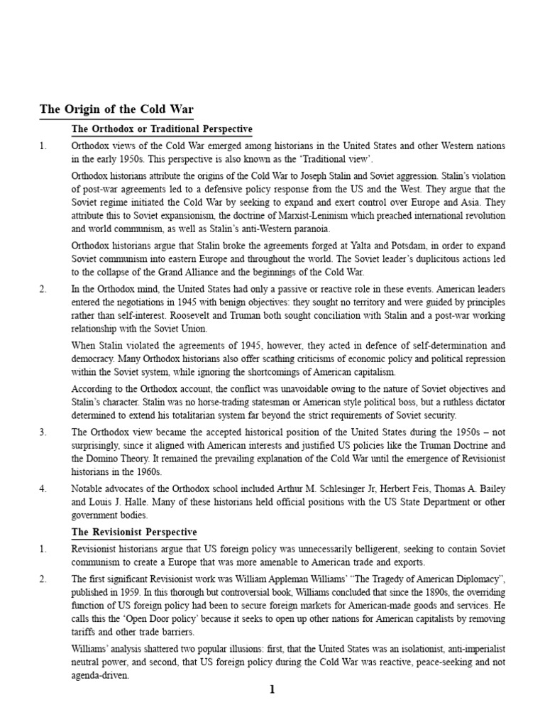 Cold War Perspectives: Orthodox to Post-Revisionist | PDF | Cold War ...