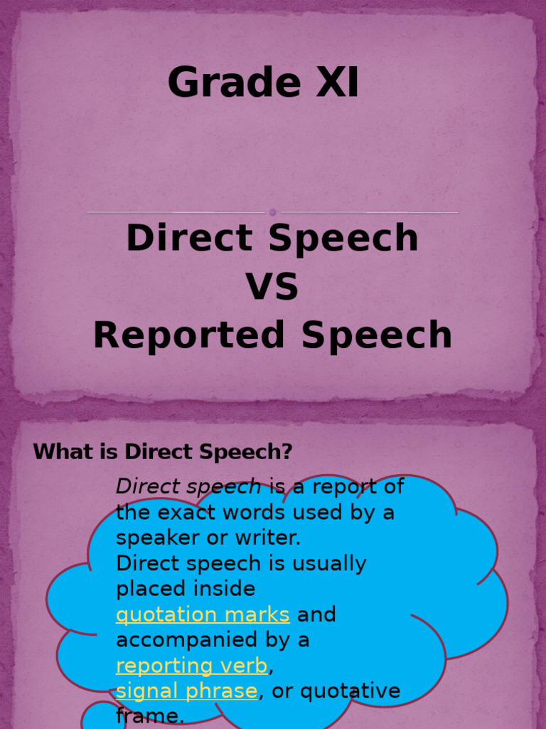 Direct Vs Reported Speech | PDF