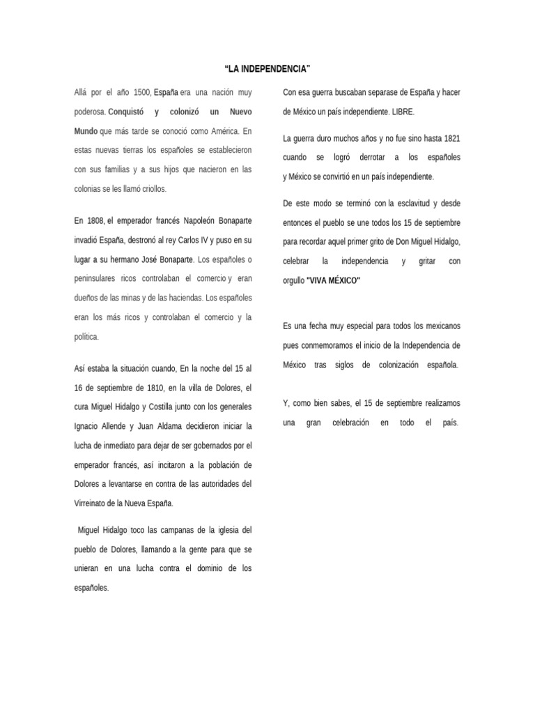 La Independencia Cuento | PDF | Imperio español | México