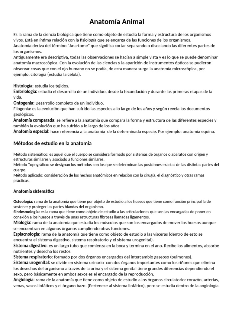 Anatomía Animal: Estructura y Funciones | PDF | Vértebra | Términos ...