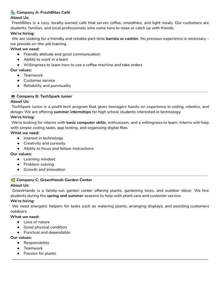 Local Job Opportunities for Teens | PDF | Economies | Trade