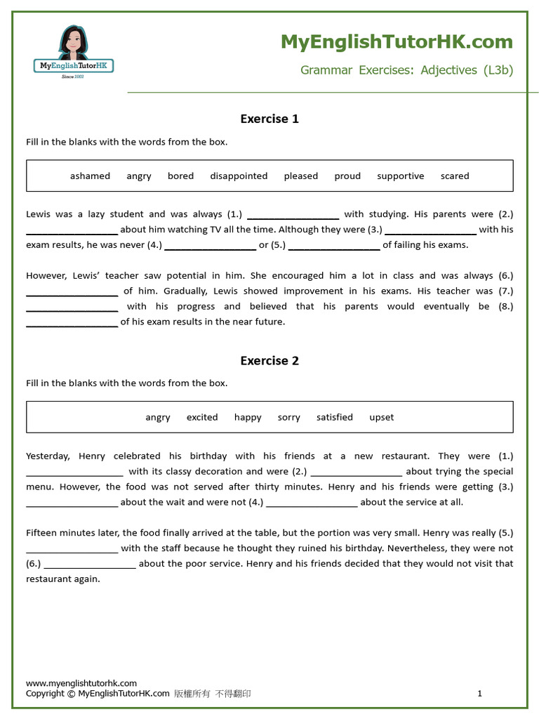 Adjective Exercises for B1 Learners | PDF