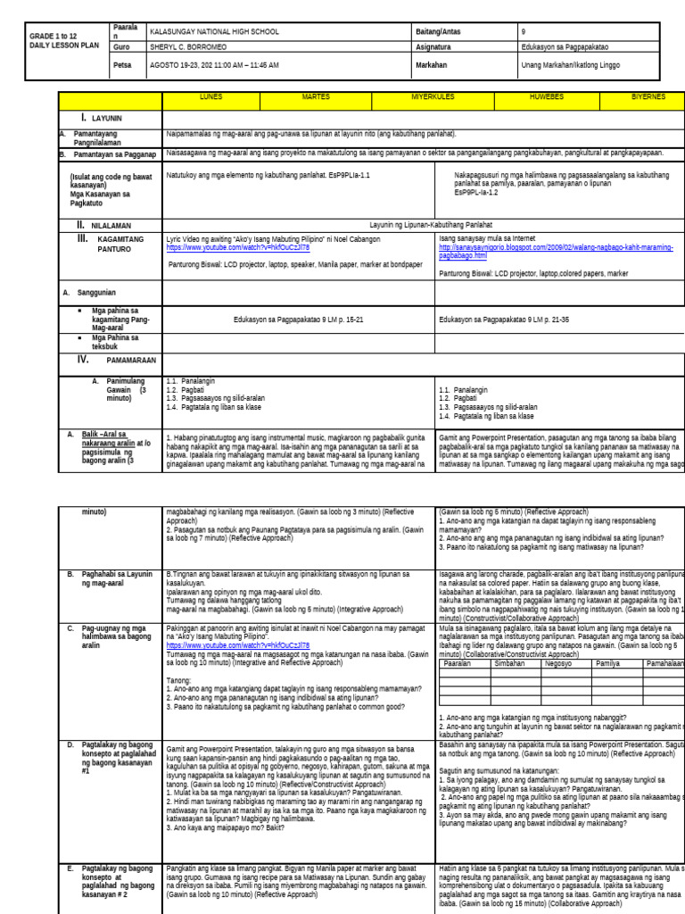 DLL q1 Esp 9 Week 3 | PDF