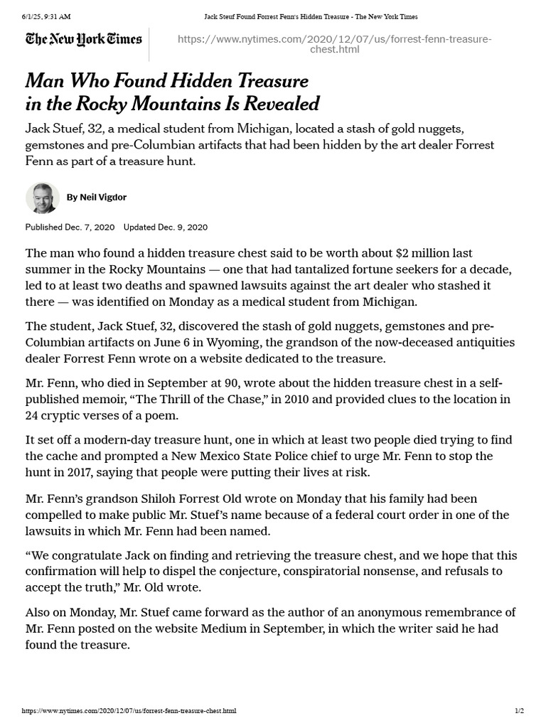 Jack Stuef: Finder of Fenn's Treasure | PDF | Treasure