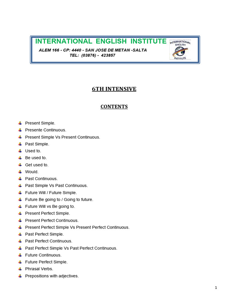 6th Intensive - Contents - International English Institute - Level 2 ...
