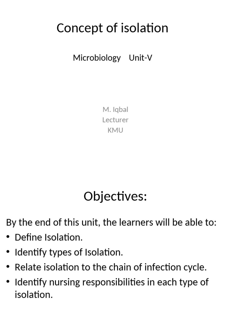 Concept of Isolation Unit-V | PDF | Infection | Immunology