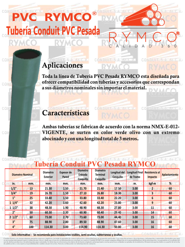 Tuberías y Accesorios PVC RYMCO | PDF | Materiales