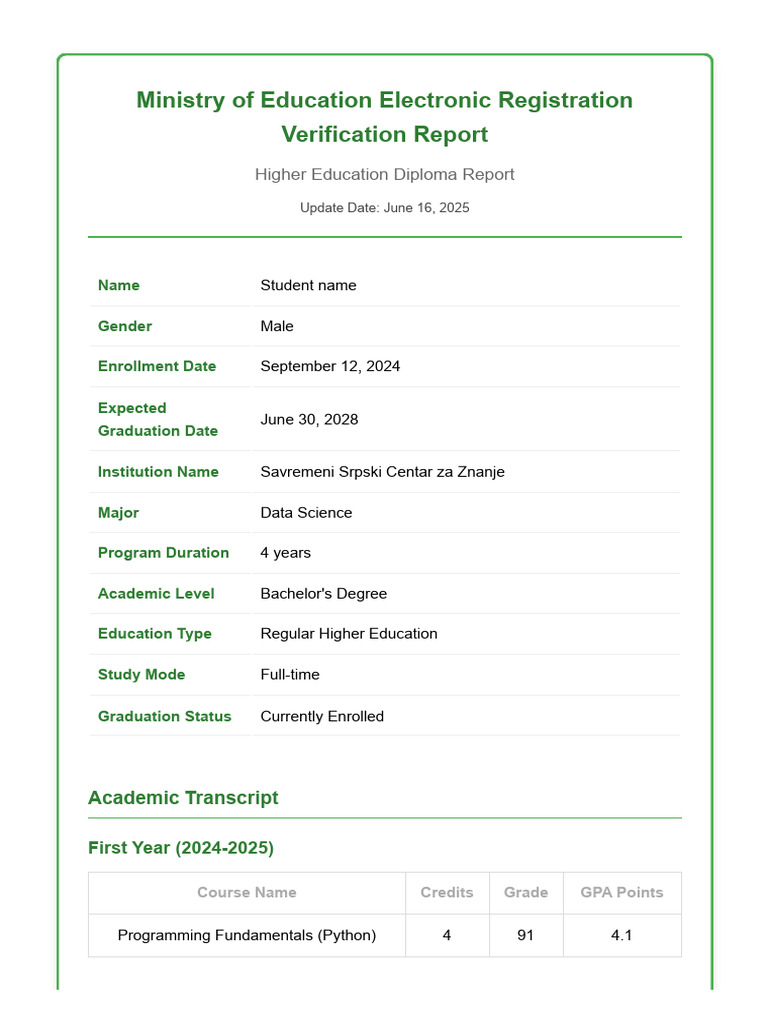 Higher Education Diploma Electronic Registration Verification Report | PDF | Data Science | Data