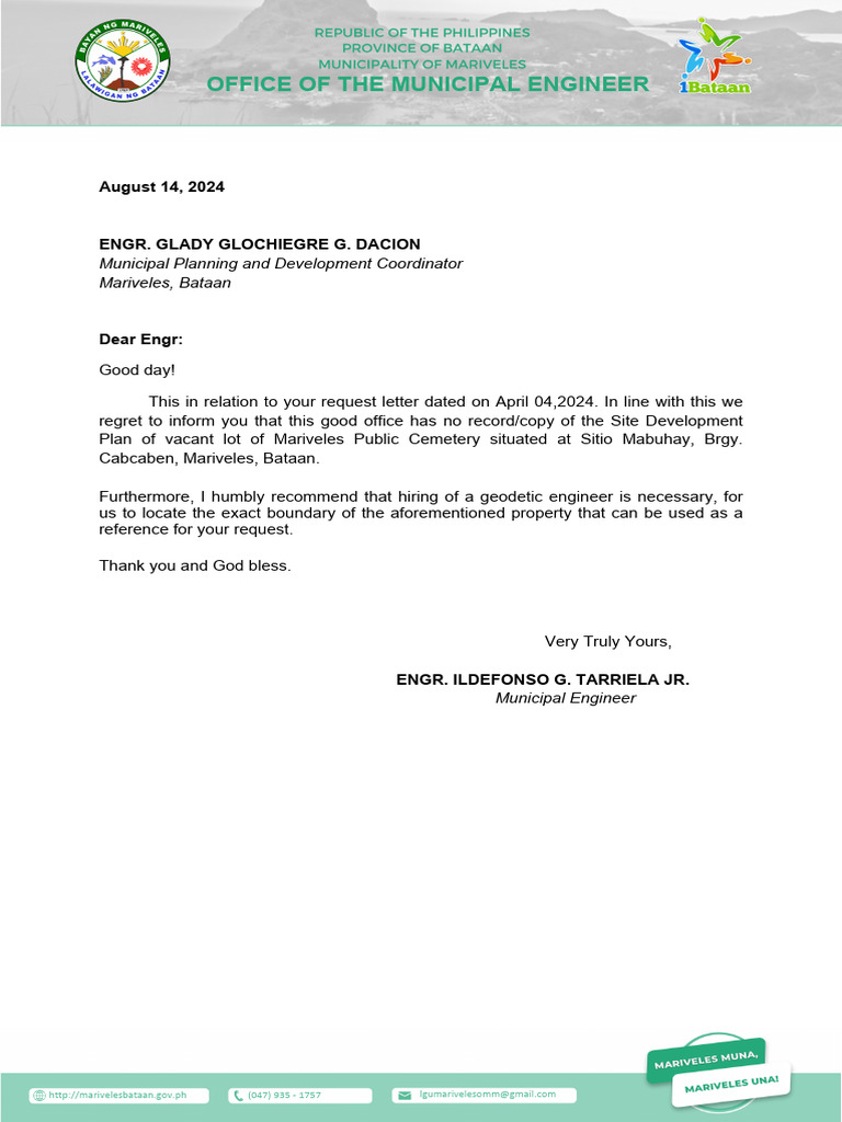 Office of The Municipal Engineer: August 14, 2024 | PDF