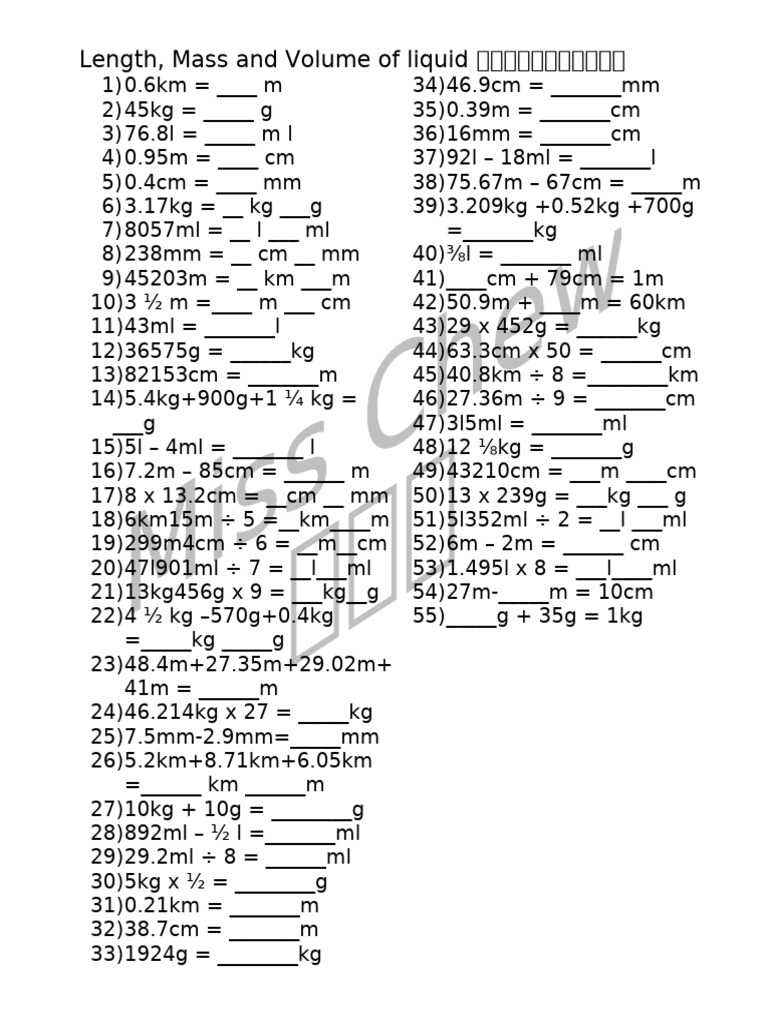 Length, Mass and Volume | PDF