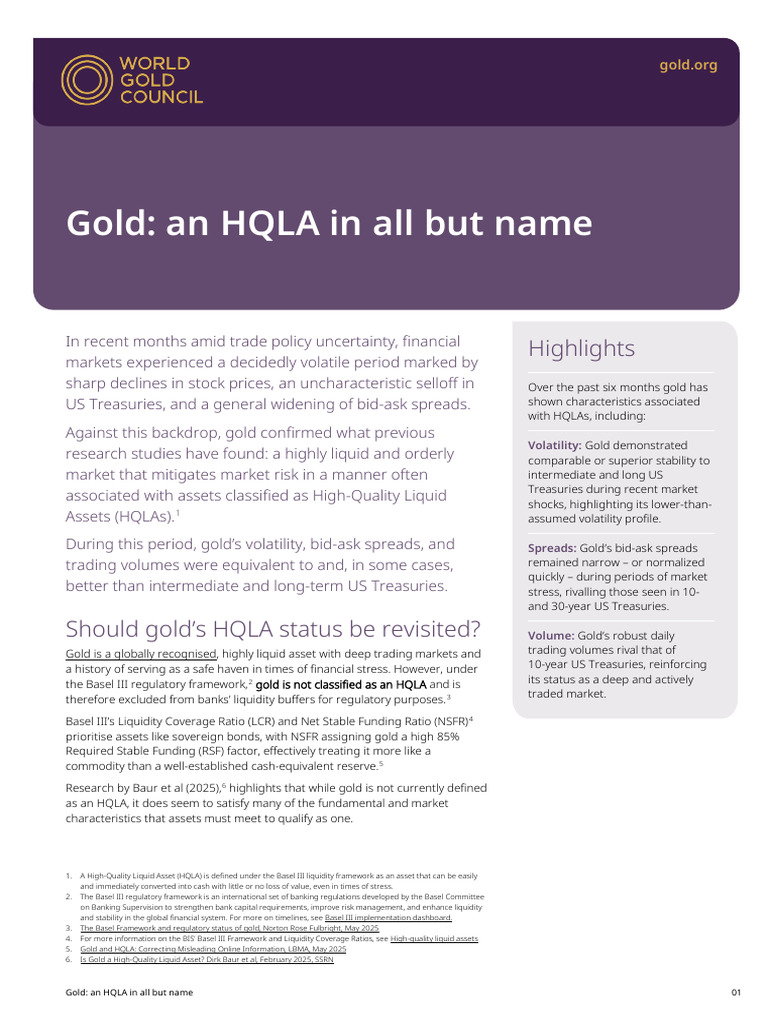 Gold's HQLA Status: A Reevaluation | PDF | Basel Iii | Market Liquidity