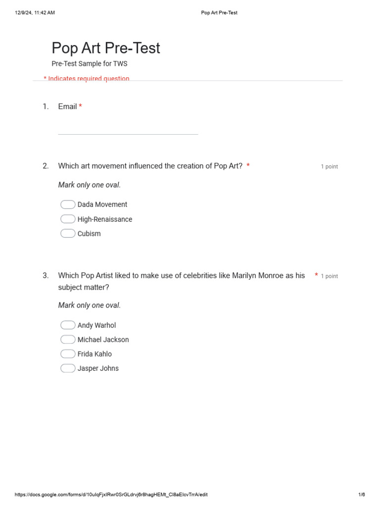 Pop Art Pre-Test Questions | PDF | The Arts | Modern Art