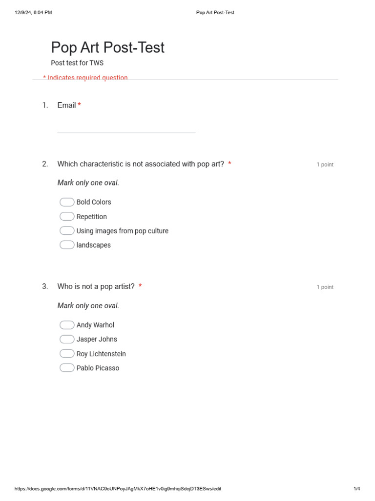 Pop Art Post-Test - Google Forms | PDF | Andy Warhol | Chess Theory