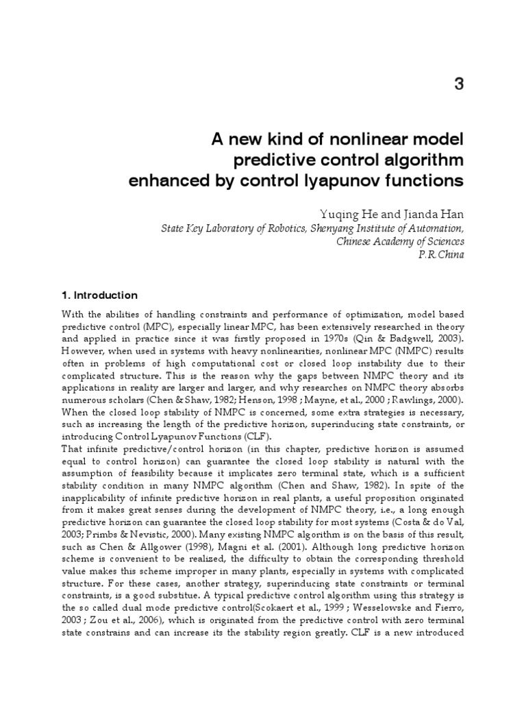 InTech-A New Kind of Nonlinear Model Predictive Control Algorithm Enhanced by Control Lyapunov ...