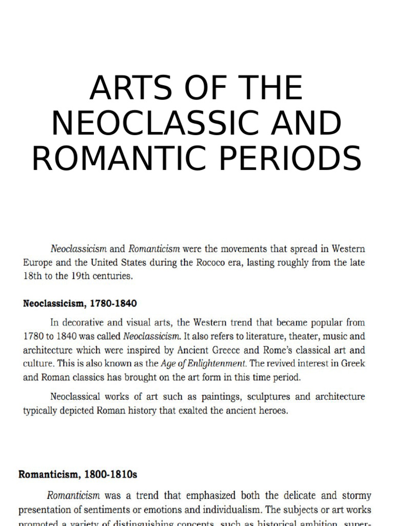 Arts of The Neoclassic and Romantic Periods | PDF