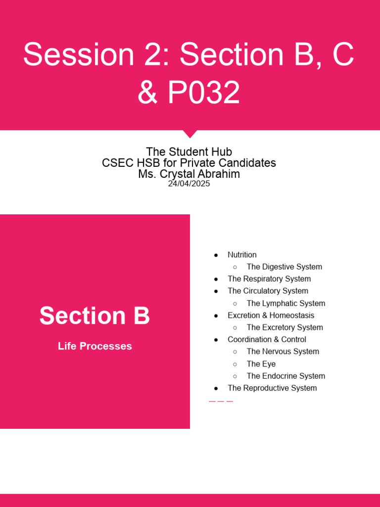 CSEC HSB Crash Course Session 2 April 2025 - Section B, C, P3 | PDF ...
