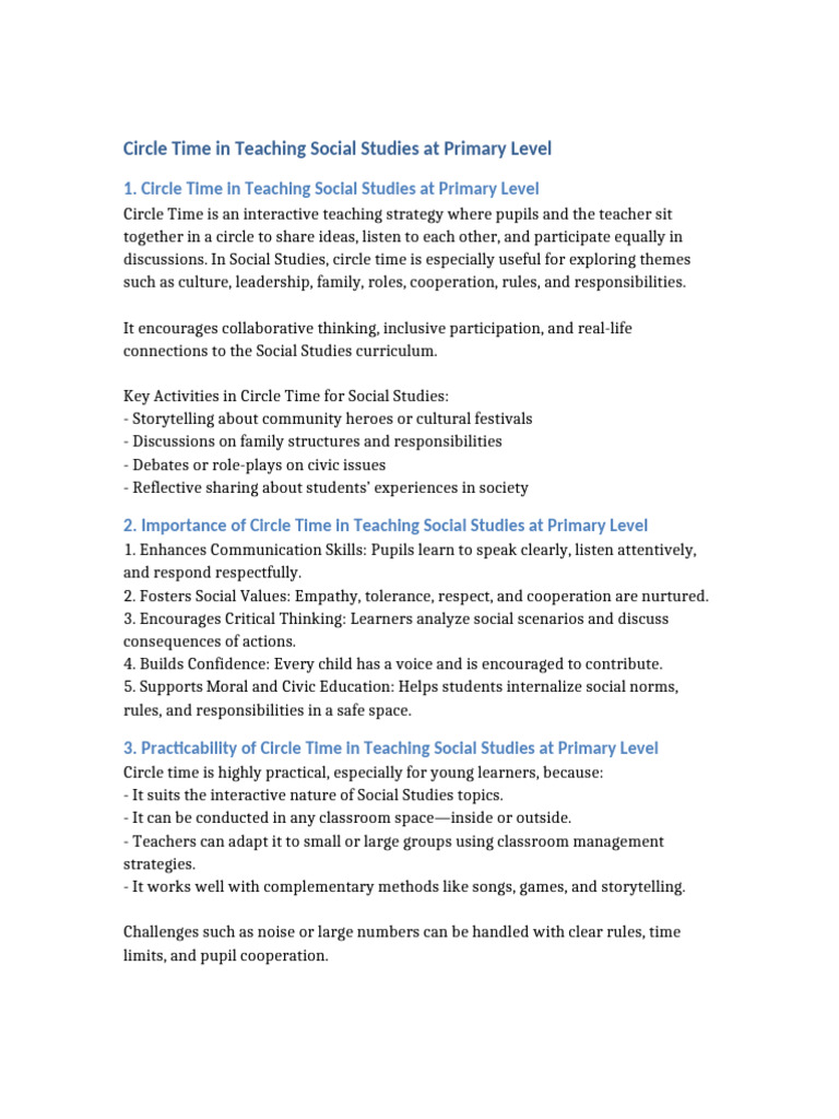 Circle Time for Primary Social Studies | PDF | Classroom | Storytelling