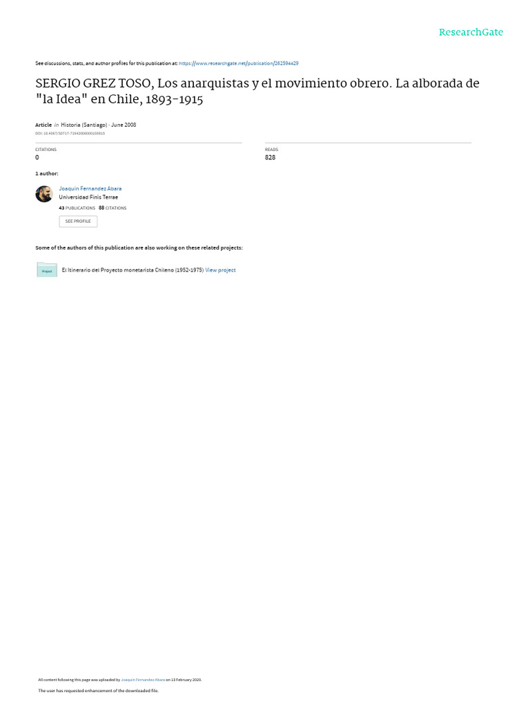 SERGIO GREZ TOSO Los Anarquistas y El Movimiento o | PDF | Anarquismo | Chile