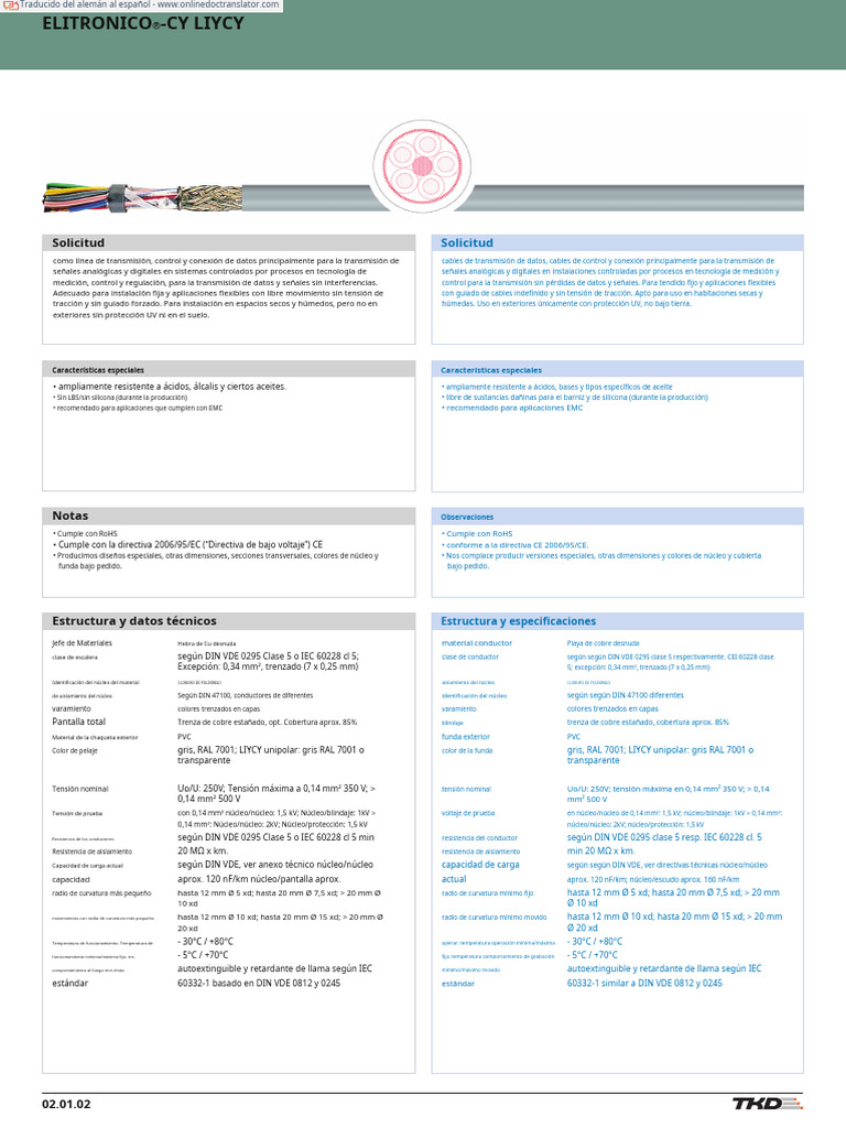 Ficha Técnica Cable Multiconductor Blindado Flexible 6x0.5mm2 | PDF | Materiales