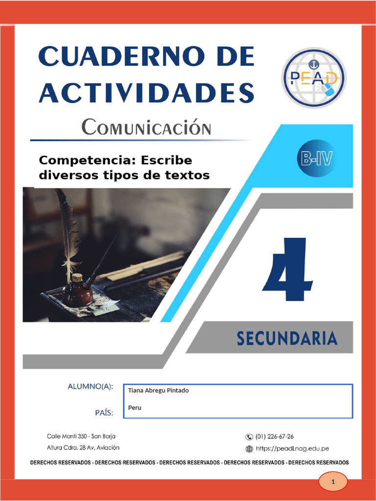 CdaERNO DE ACTIVIDADES ESCRIBE 4TO IV BIMESTRE (1) | PDF | Aprendizaje ...