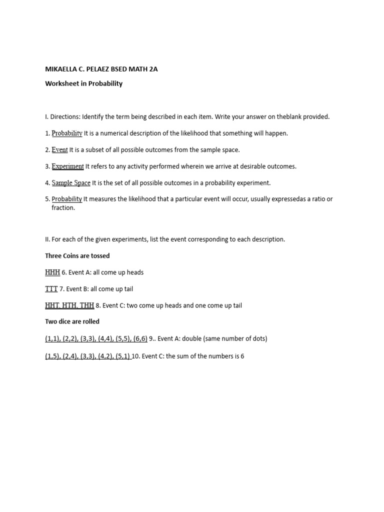 Probability Worksheet for Students | PDF | Statistical Theory | Mathematics