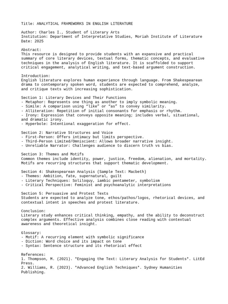 English Literature Analysis Guide | PDF | Narrative | Rhetoric