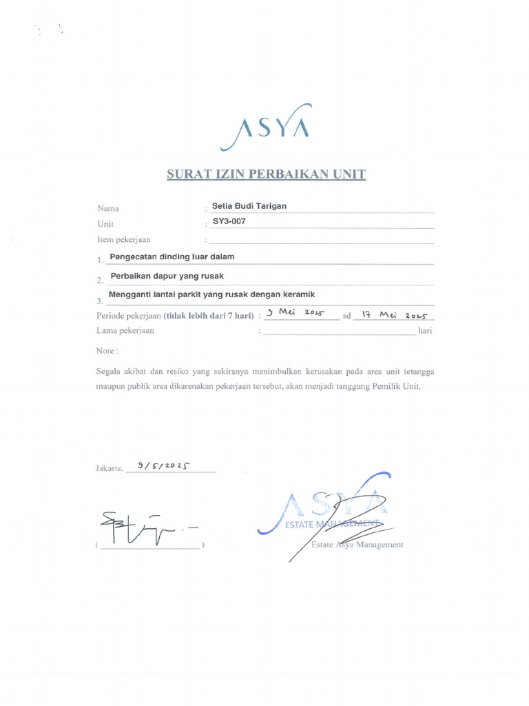 Surat Izin Perbaikan SY3-007 | PDF