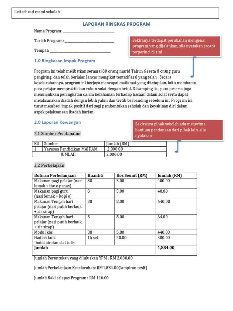 Contoh Laporan Selepas Program Ypm | PDF