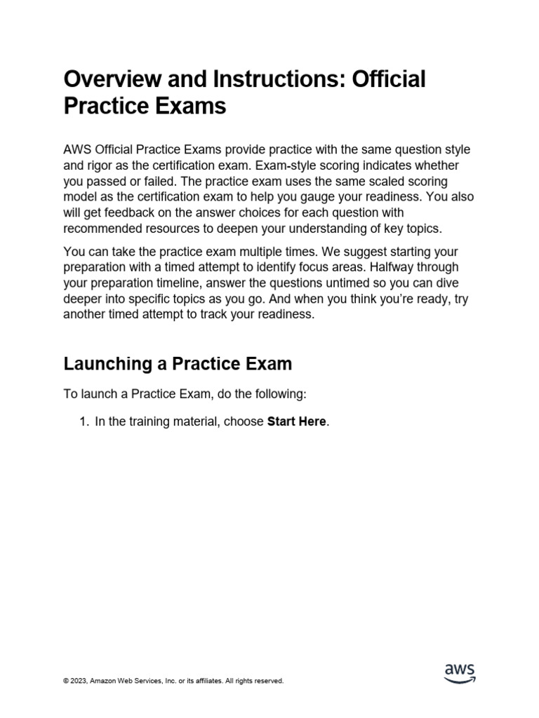 AWS Exam Preparation Official Practice Exam Instructions | PDF | Amazon ...
