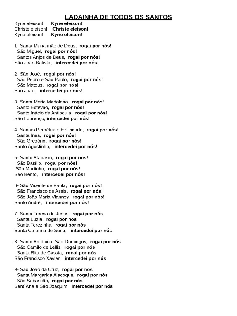 Ladainha de Todos Os Santos Atualizada 2025 | PDF | Maria, mãe de Jesus | Santos cristãos
