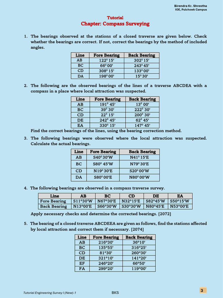 Tutorial Engineering Survey I (New) - Compass Survey | PDF | Angle | Navigation