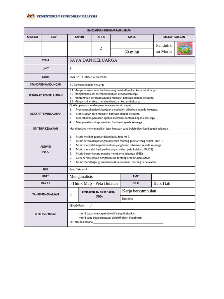 RPH P.moral Tahun 2 V2 Unit 2 | PDF