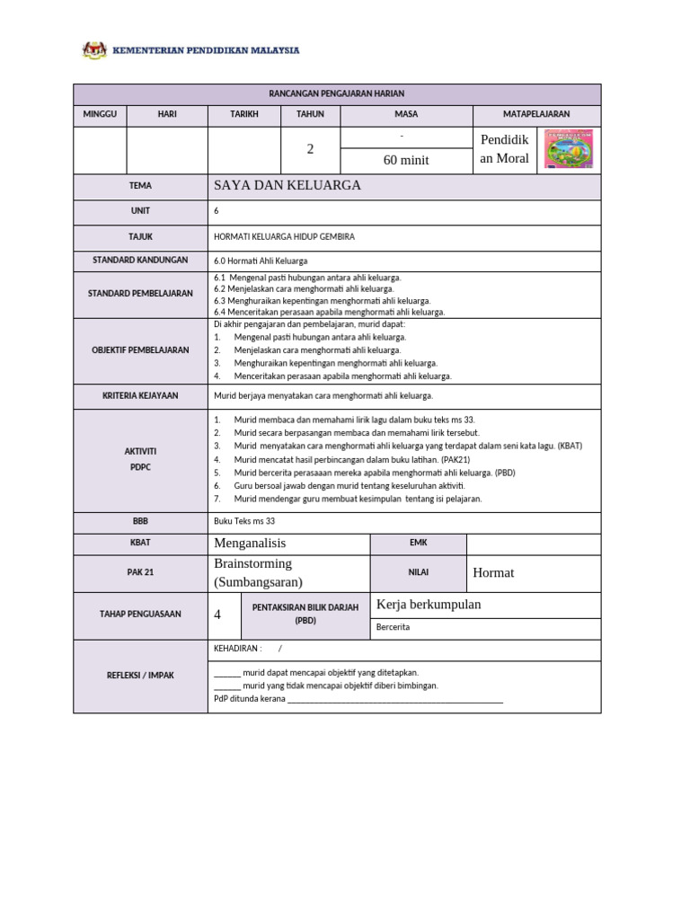 RPH P.moral Tahun 2 V2 Unit 6 | PDF