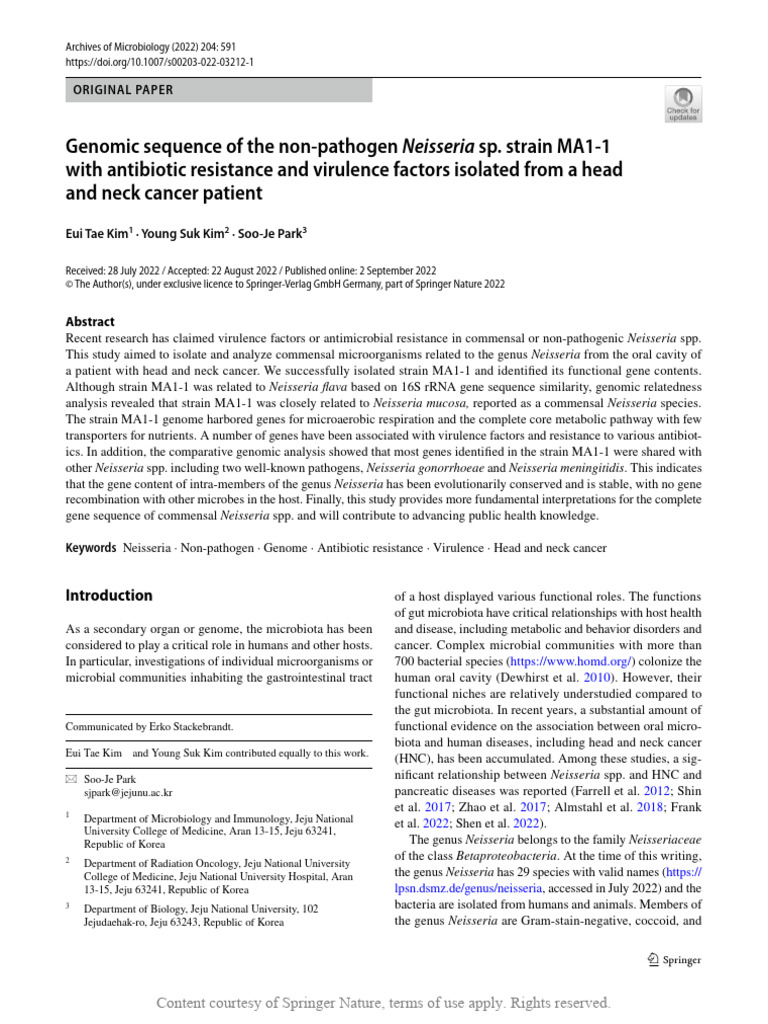 Genomic Sequence of The Non-Pathogen Neisseria SP | PDF | Biology ...