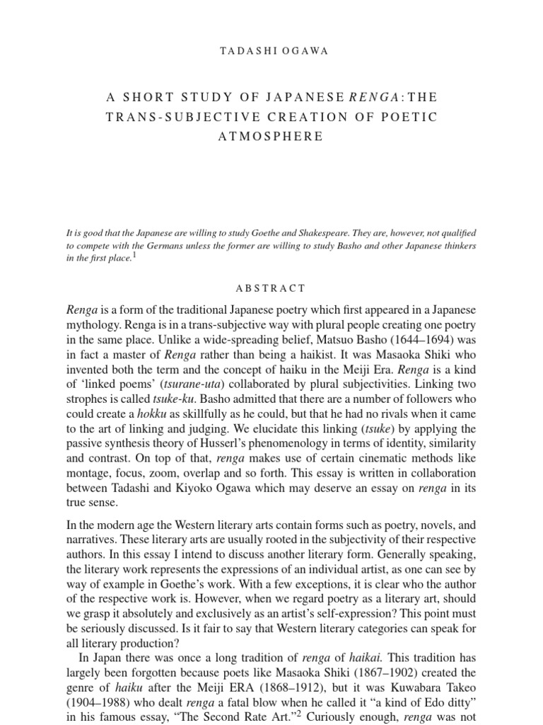 Tadashi Ogawa - A Short Study of Japanese Renga: The Trans-Subjective ...