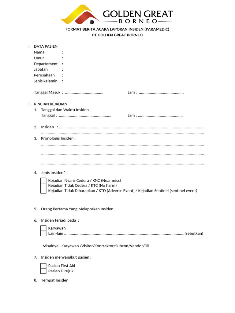 Format Berita Acara Insiden Paramedic | PDF