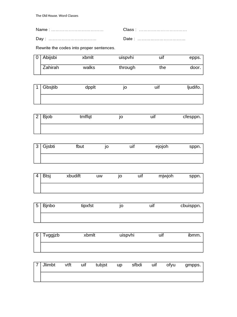 Year 2 The Old House Word Classes | PDF | Part Of Speech | Syntax