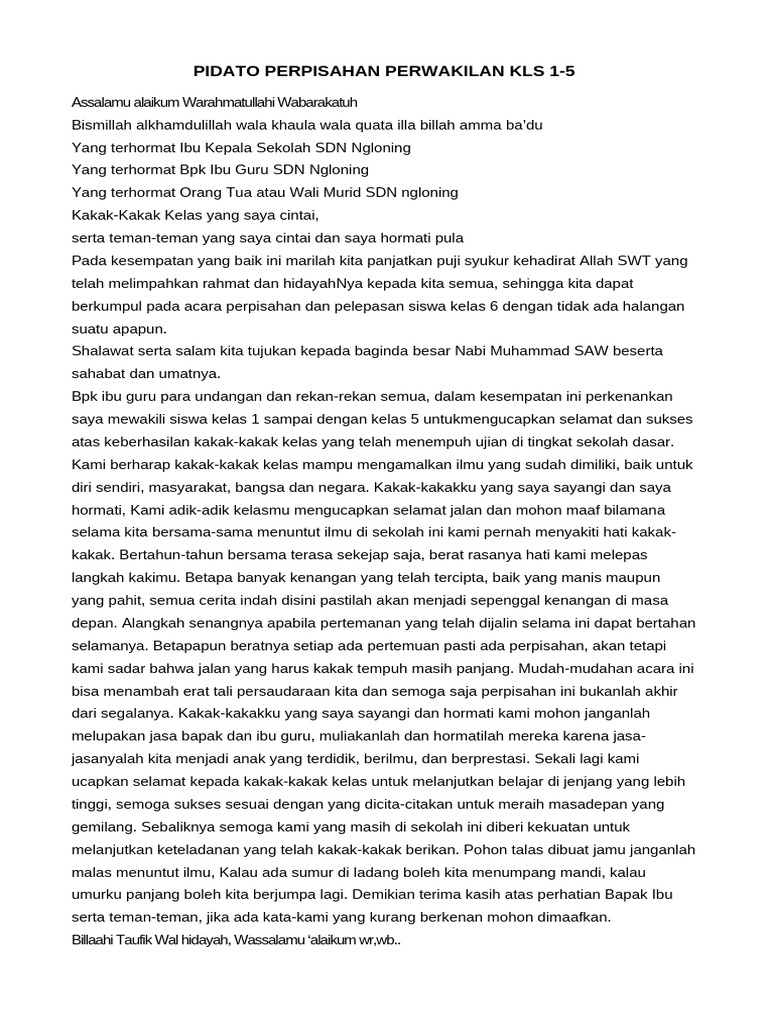 Pidato Perpisahan Kelas 5 SD | PDF