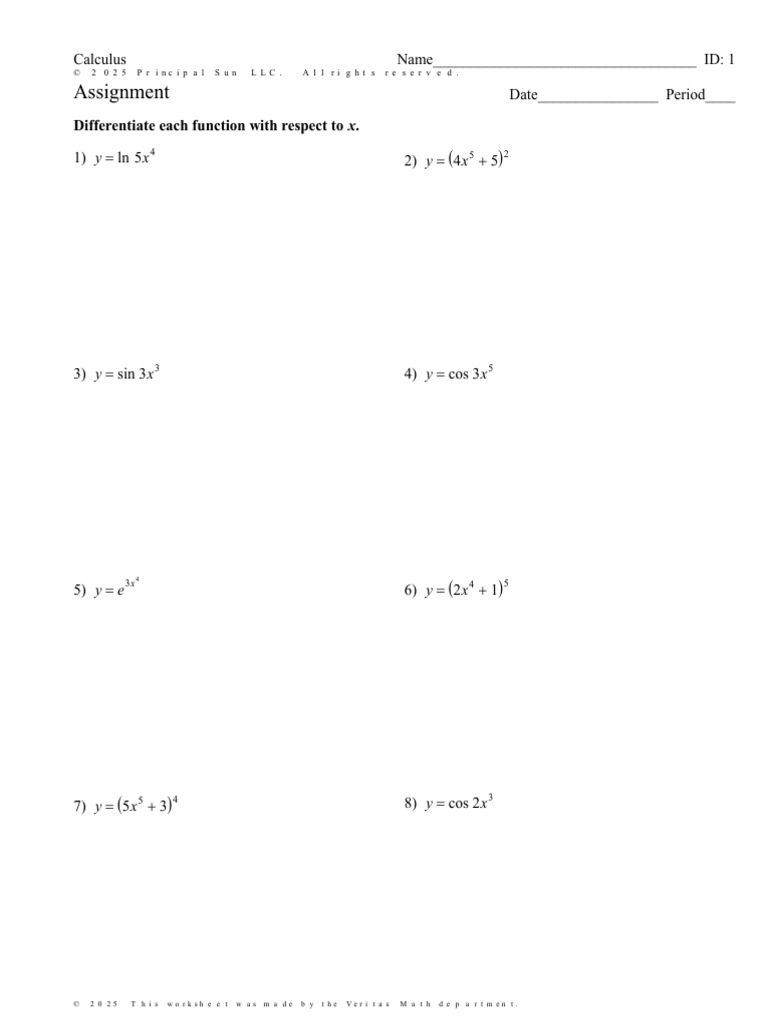 Calculus Differentiation Worksheet | PDF