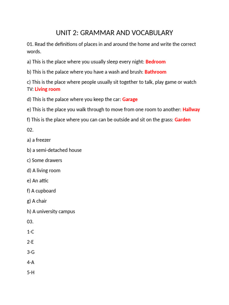 UNIT 2 Grammar and Vocabulary | PDF